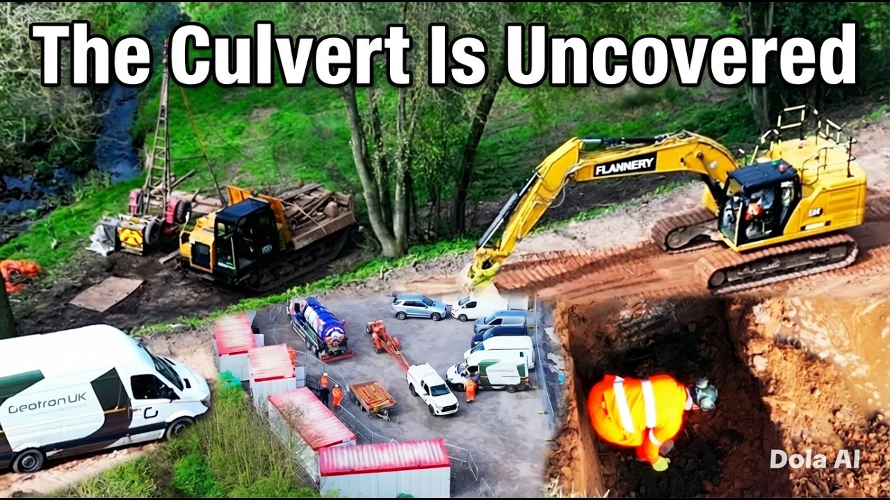 Llangollen Canal Breach, Whitchurch.  The Old Culvert is UNCOVERED!