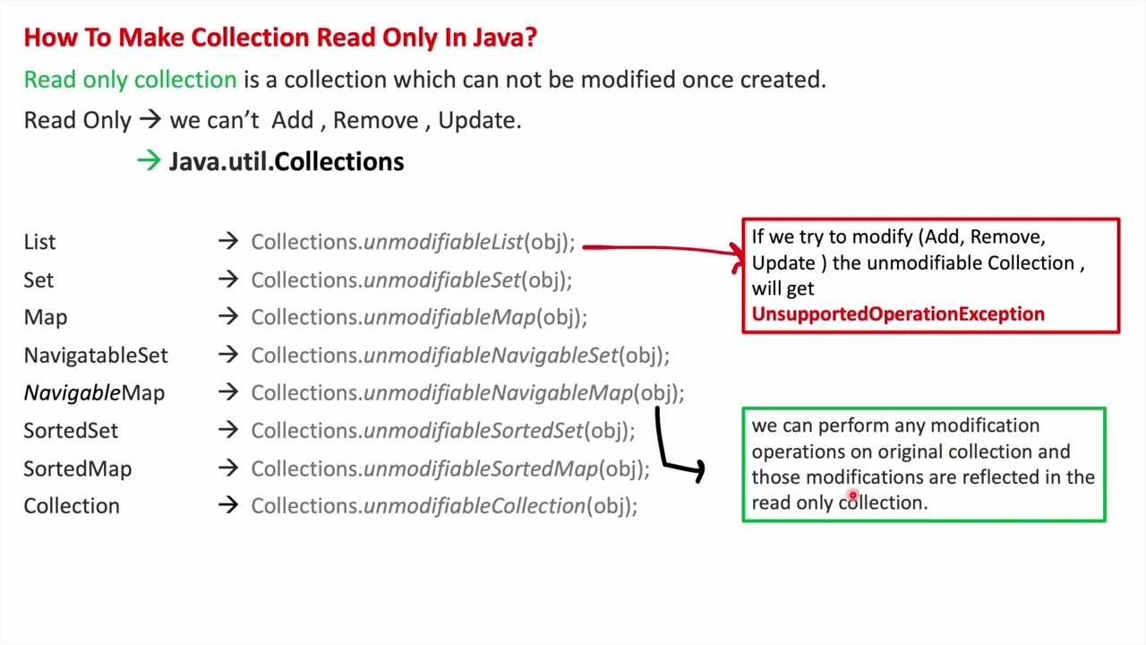 How To Make Collection Read Only In Java  - Collection Framework
