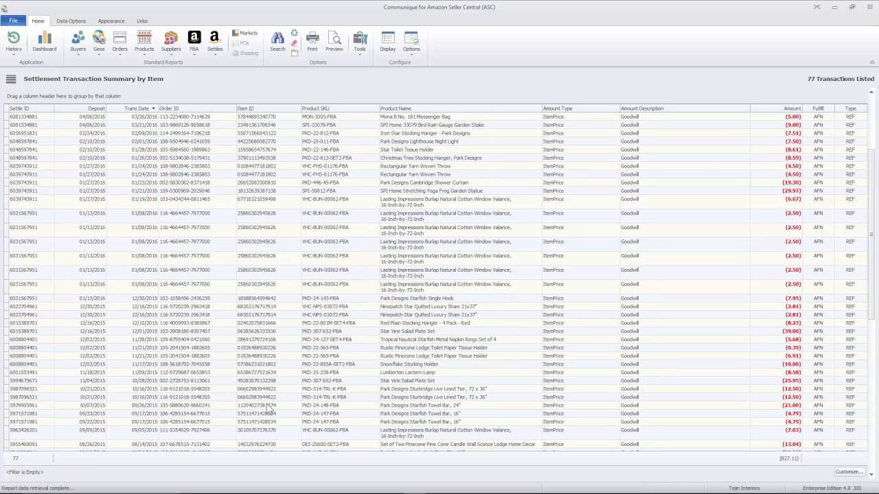 Amazon Settlement Transaction Summary By Item Report