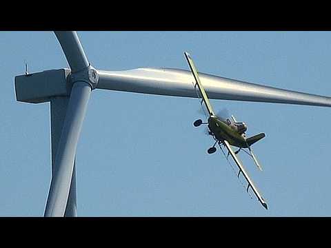 Ag Plane Air Tractor AT400 crop duster and wind turbines in Iowa