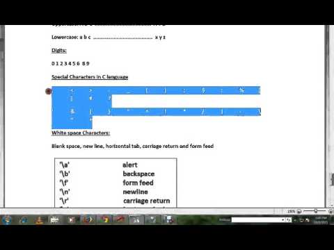 C PROGRAM TUTORIAL ALPHABETS DIGITS SPECIAL CHARACTERS NEWLINE