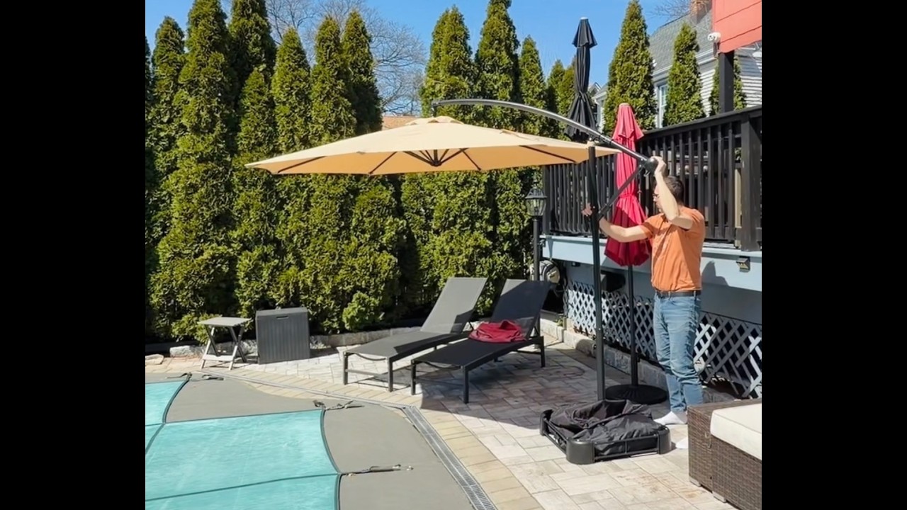 10 ft Cantilever Patio Umbrella Review | Offset, 360° Rotation & Base Included
