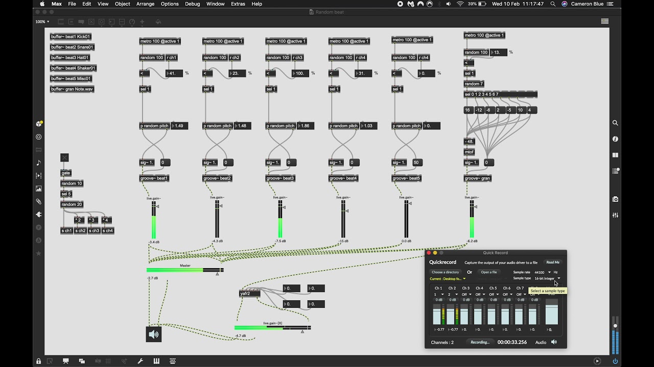 max msp random beat w/ note