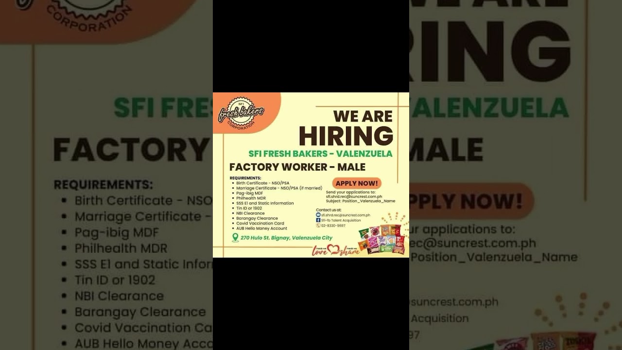 📣📣URGENT HIRING‼️300 FACTORY WORKER #apply  #applynow #valenzuela #caloocan #novaliches