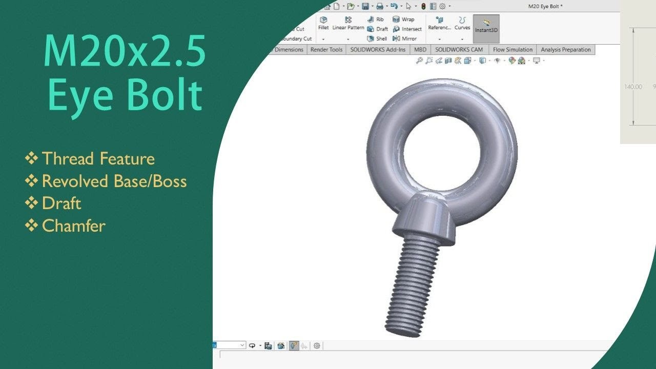 Eye Bolt Design Using Thread Feature in SolidWorks | #Eyebolt #Eyenuts #solidworkstutorial