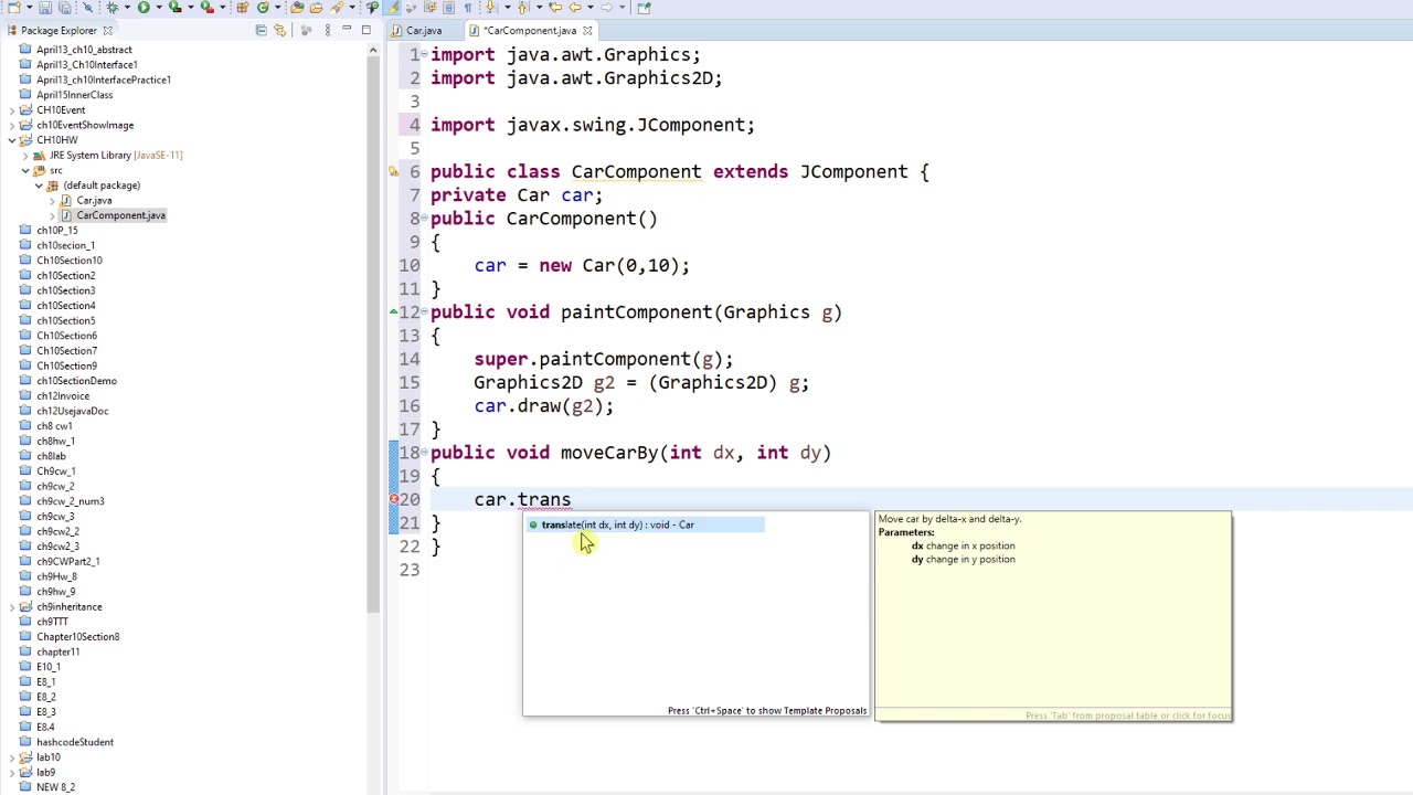 JAVA Programming ,  CH10 HW MOVE CAR