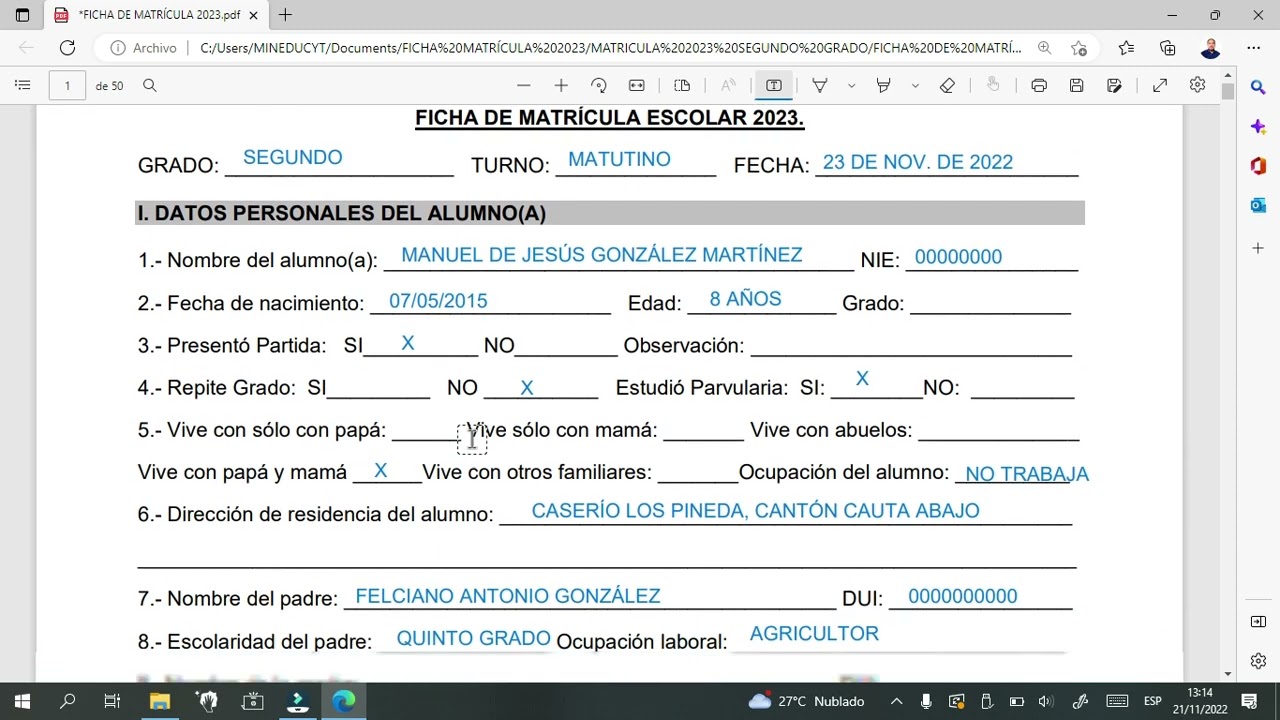 LLENAR FICHA DE MATRICULA CON PDF EDITABLE, con Humberto Monterrosa