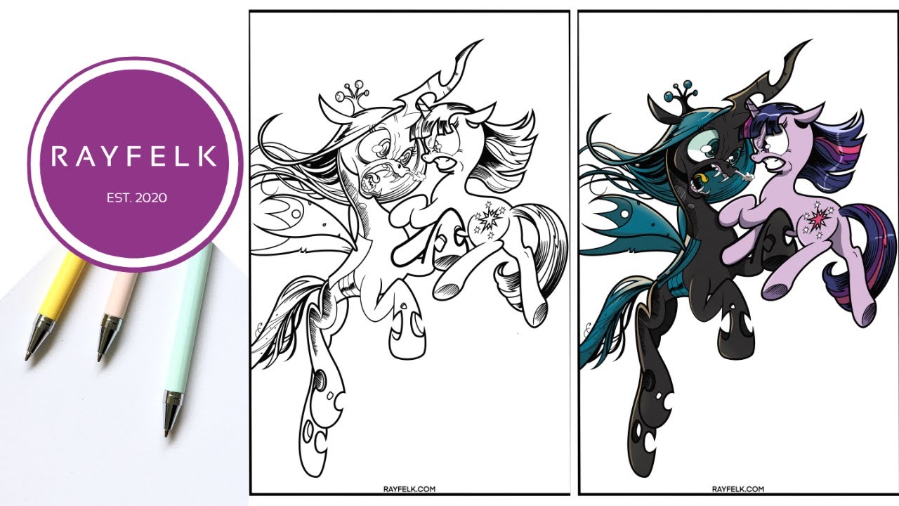 Twilight vs Queen Chrysalis | Rayfelk Printable Coloring Pages | My Little Pony Coloring Page