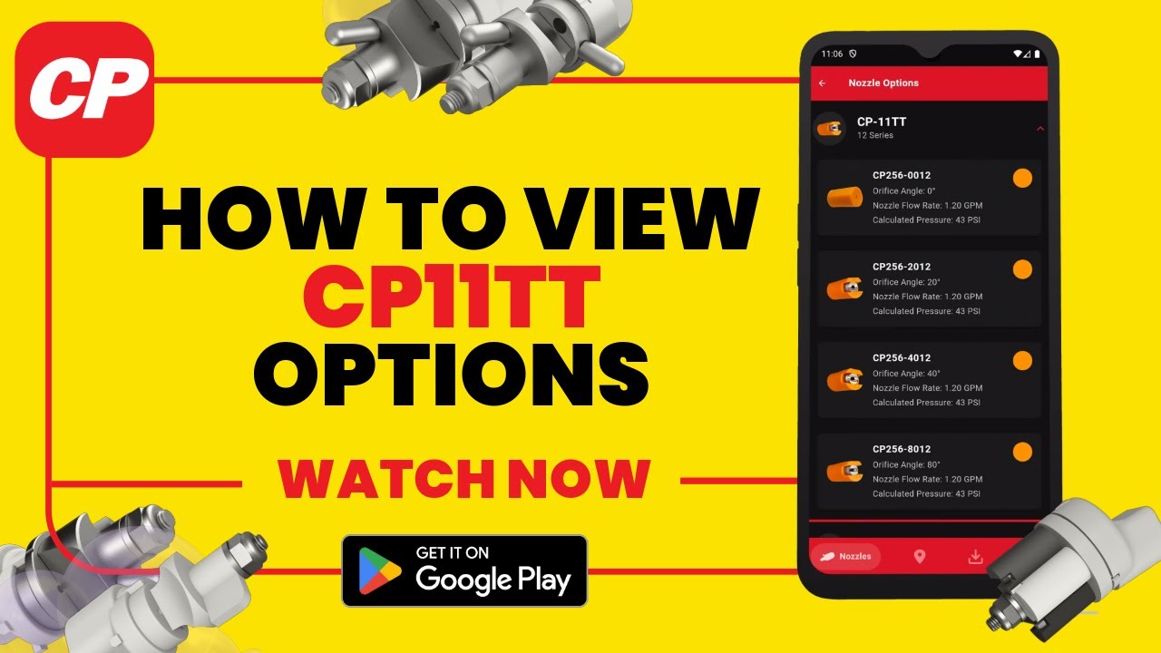 CP Nozzles App — How to view CP11TT Options