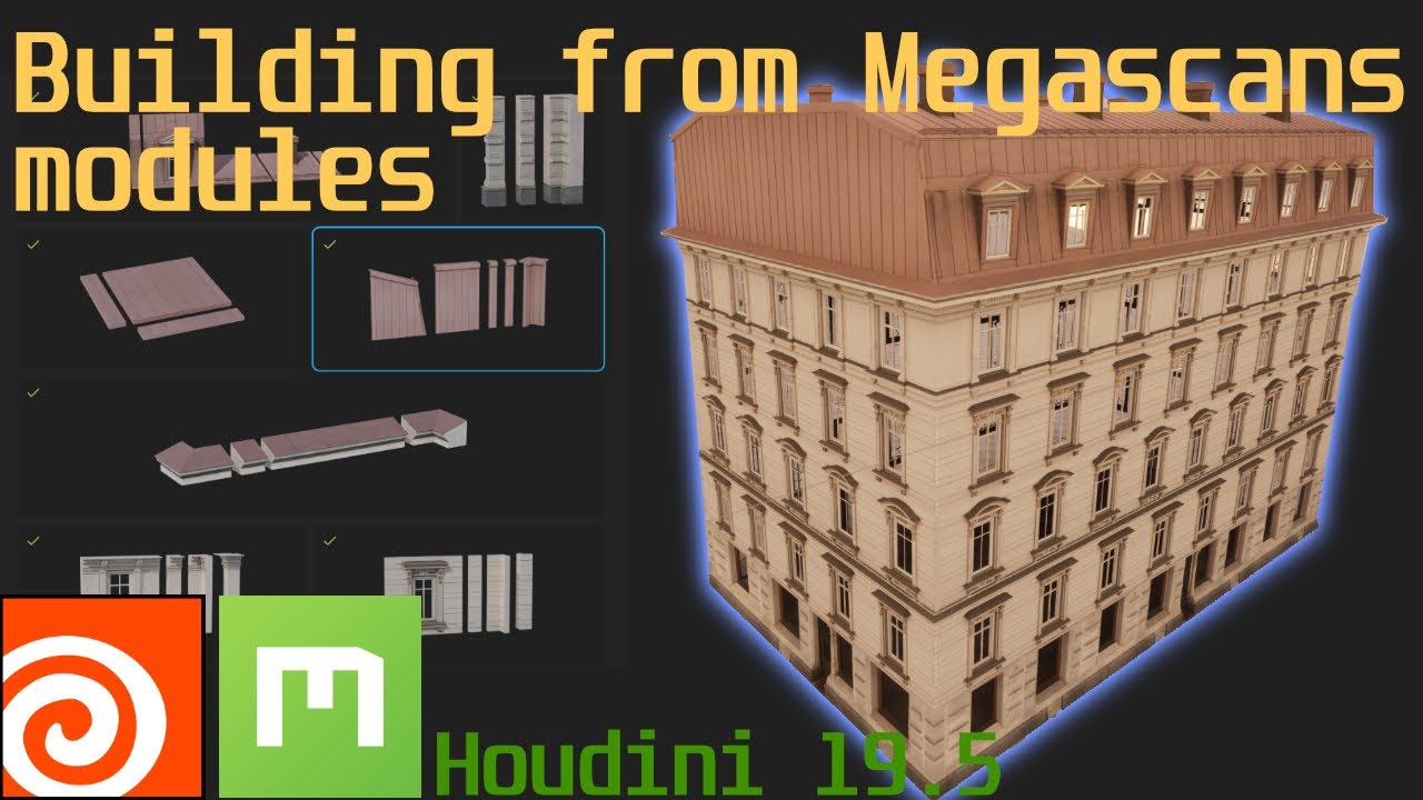 Creating buildings from Megascans building modules in Houdini tutorial