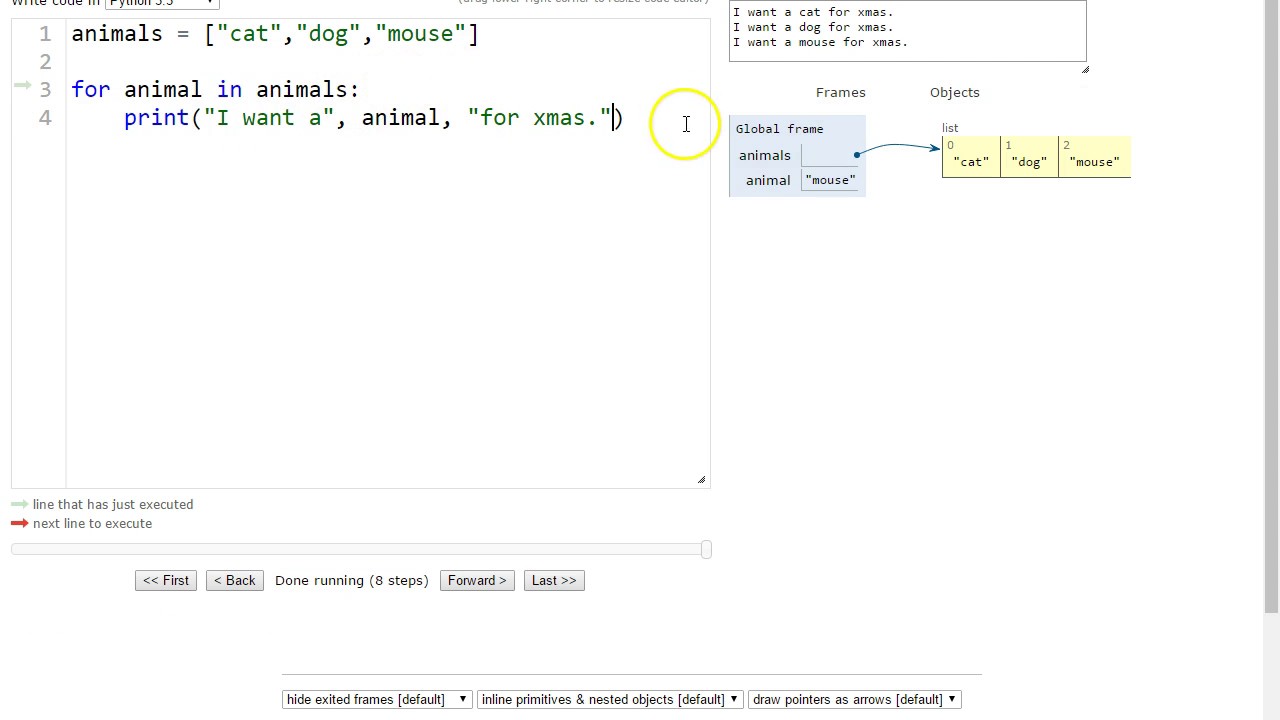 Python - how to loop through a list / array