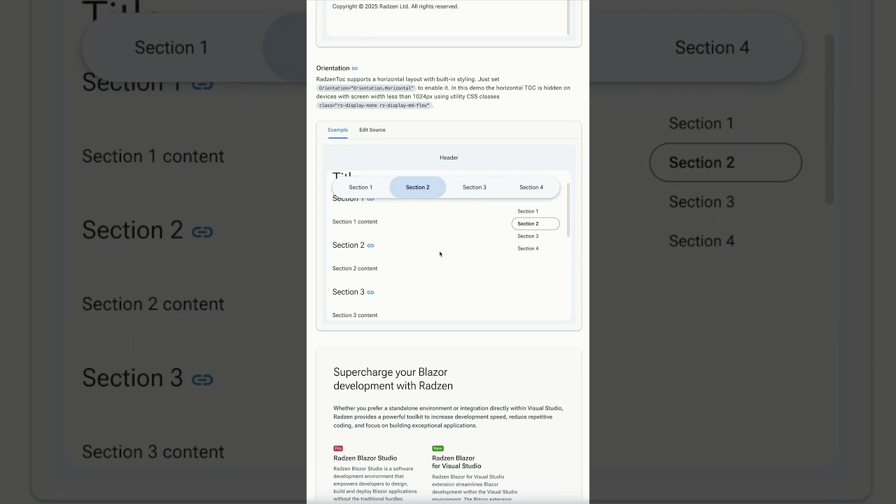 RadzenToc Blazor UI component