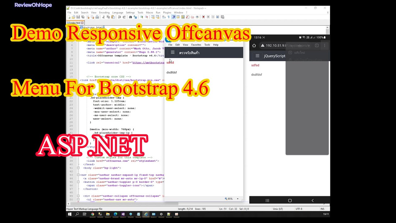 Demo Responsive Offcanvas Menu For Bootstrap 4.6 in ASP.NET