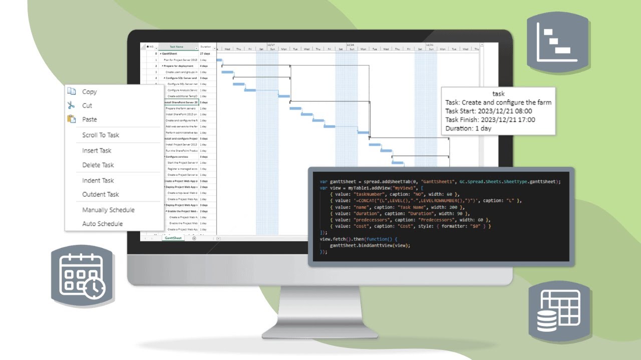 Exploring the SpreadJS JavaScript Gantt Chart Component