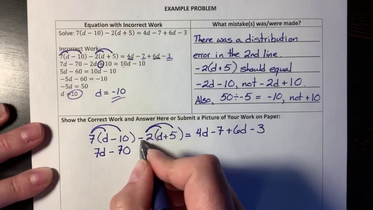 Example of Error Analysis Process With Multi-Step Linear Equation
