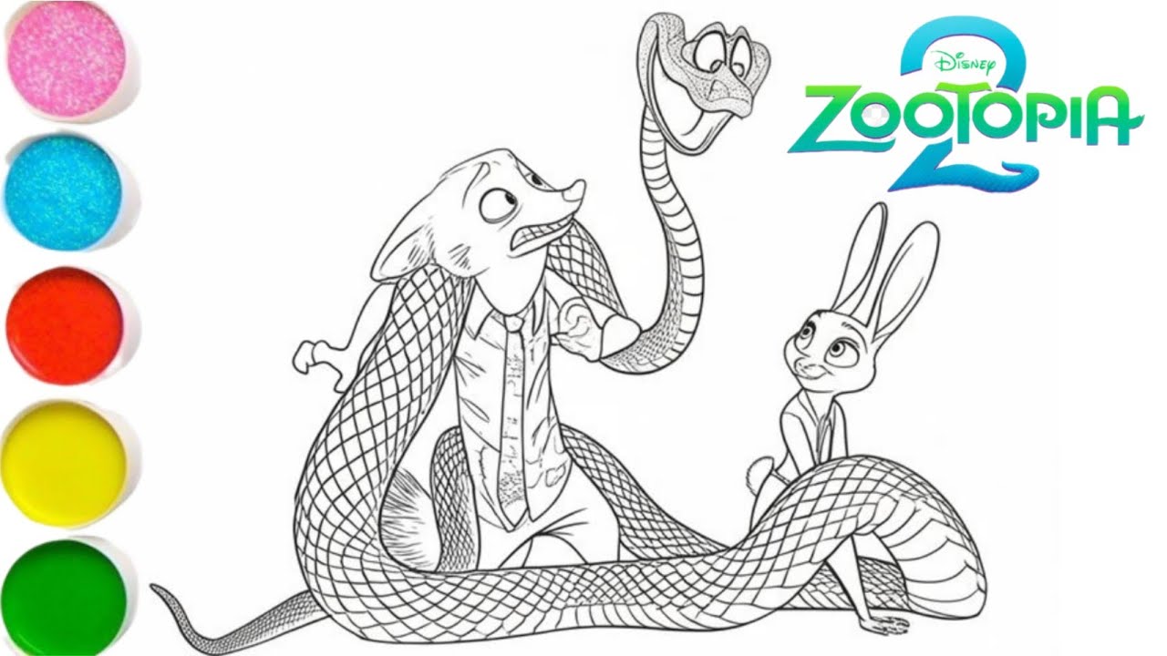 Zootopia 2 new coloring pages  | Nick, Judy & Gary The Snake | Fun Zootopia Coloring