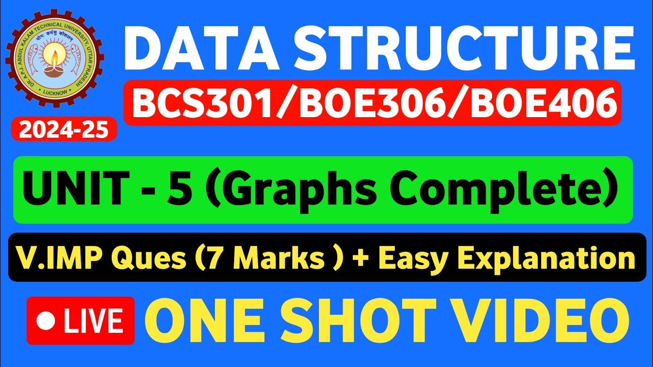 🔴Data structure Unit 5 One shot BCS301 | Graphs in Data Structure Unit 5 One Shot BCS301 | EduShine