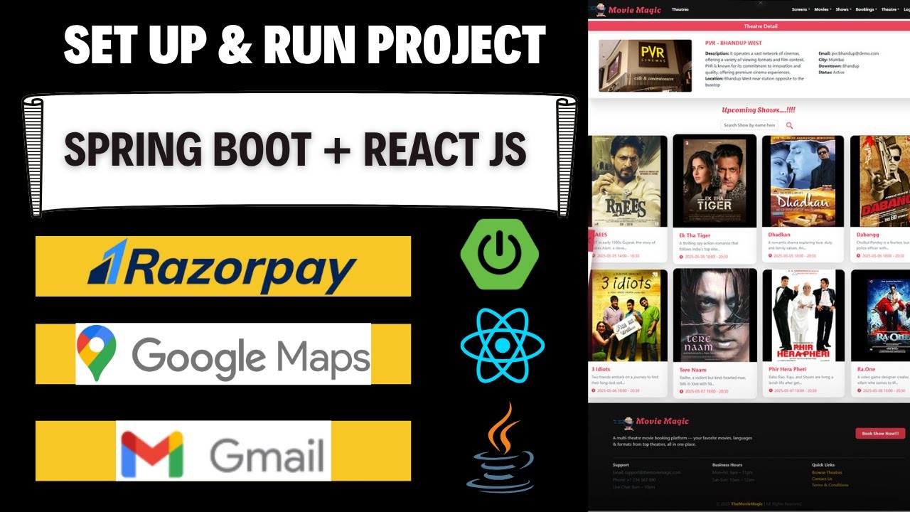 Set Up Movie Booking Spring Boot React JS Project with Razorpay, Gmail & Google Maps API Integration