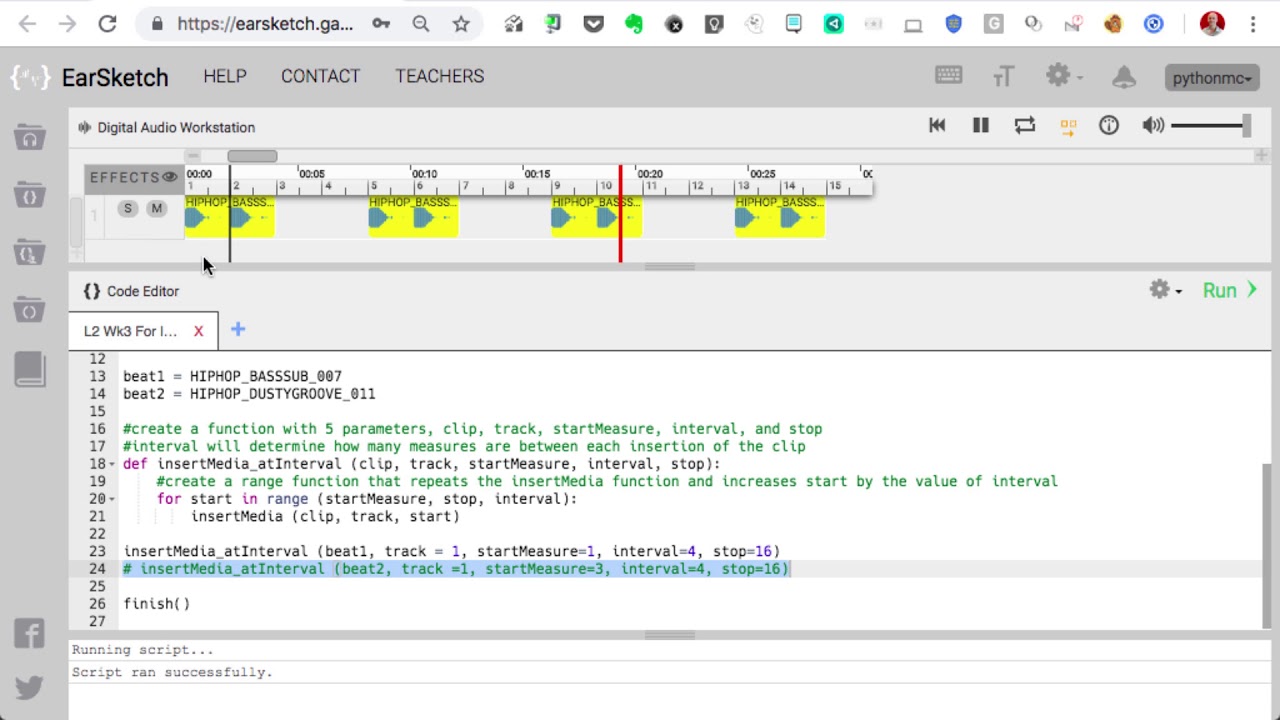 L2 wk2 for loops with range function in EarSketch