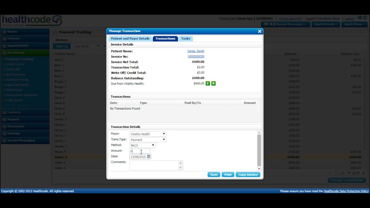 Receipting a Payment