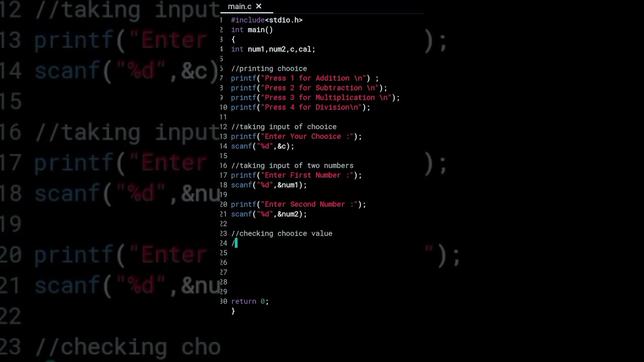 Menu driven program to perform Basic Mathematical calculations in C Language