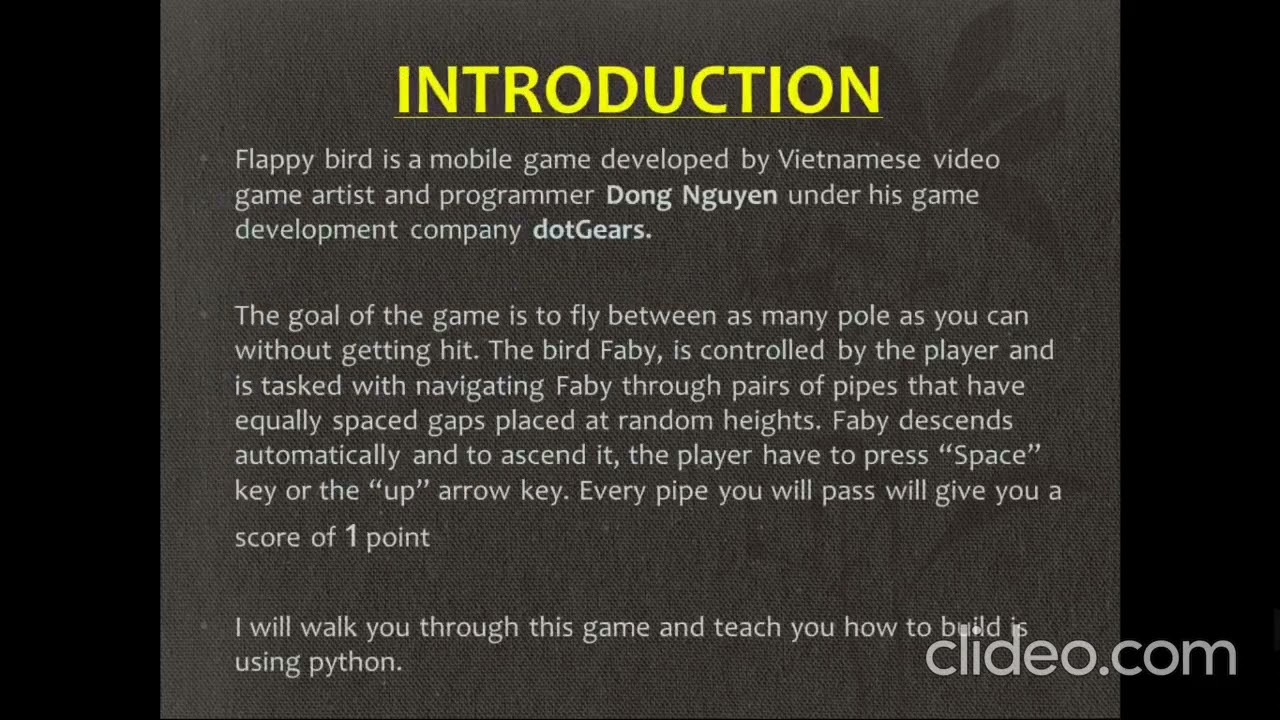 flappy bird game using python/projects/using python programming languages/ppt/presentation/slideshow