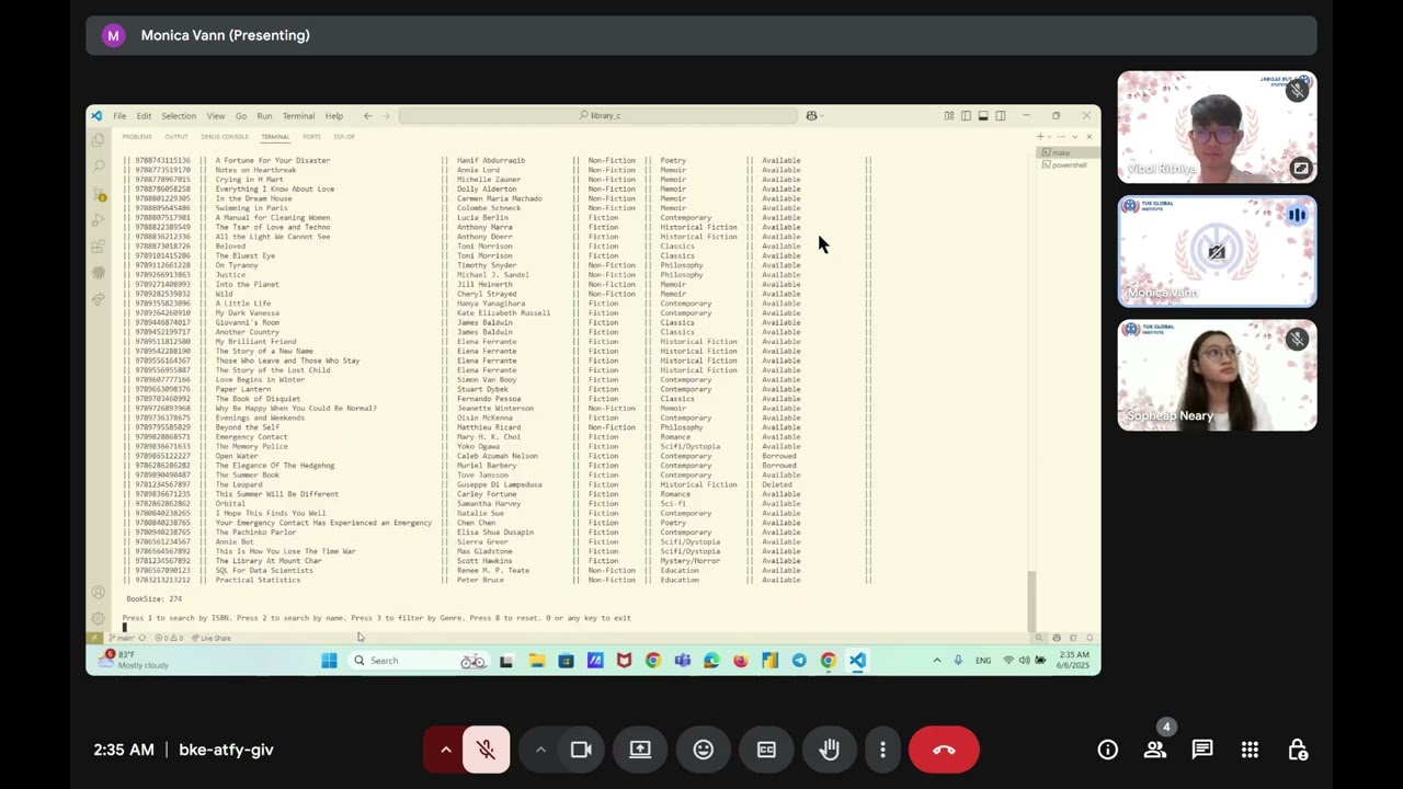 Console-based Library Management System by team 10