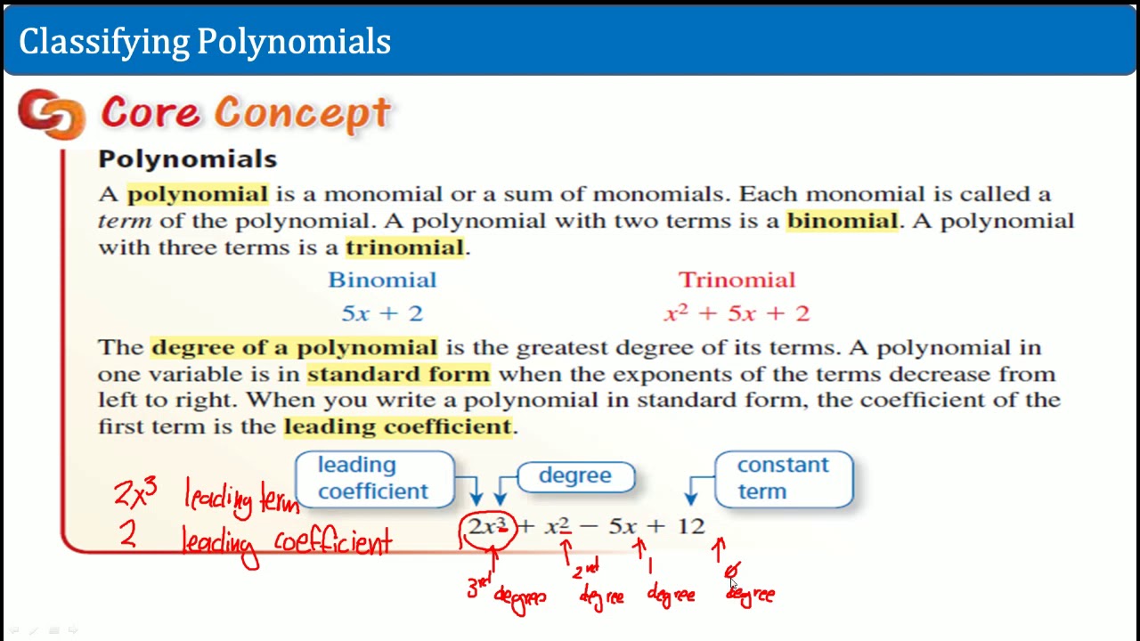 7.1 Classifying Polynomials