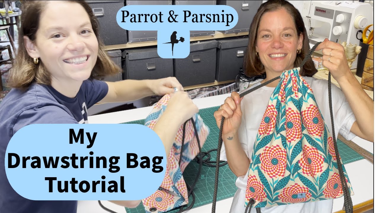 No Pattern needed to make this drawstring backpack!  Sewing Tutorial.