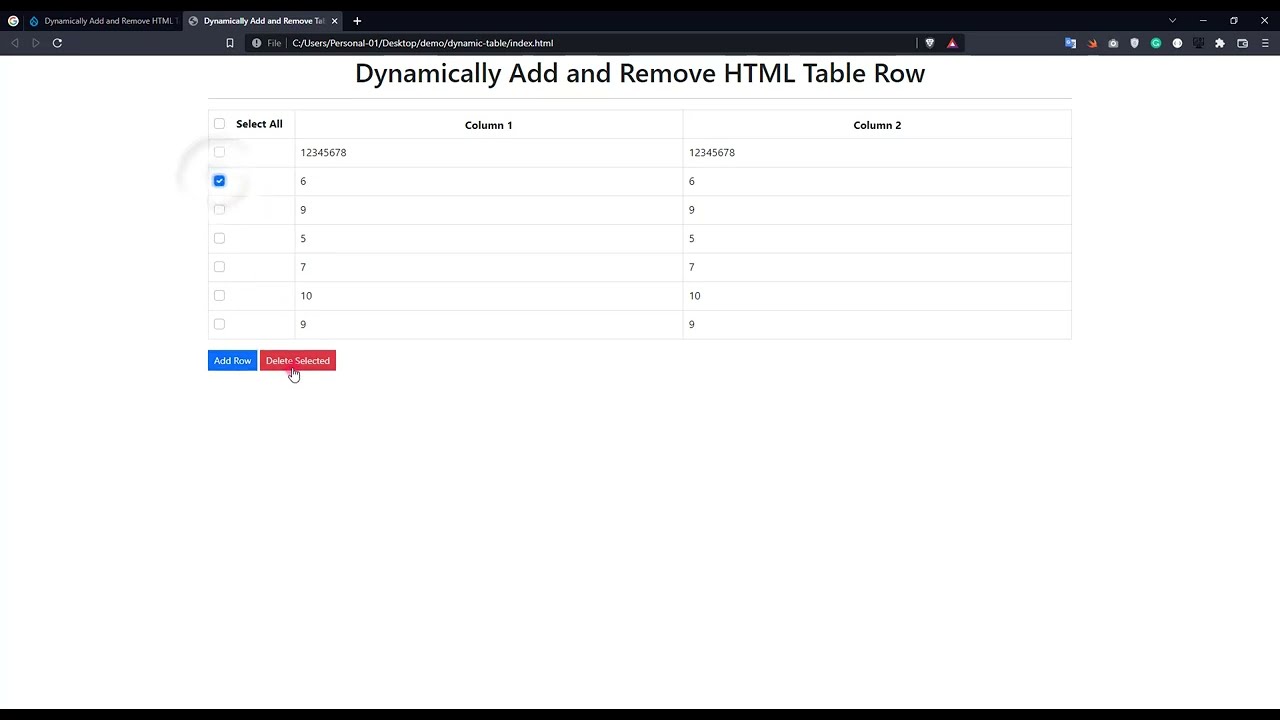 Dynamically Add and Remove HTML Table Rows using jQuery Demo
