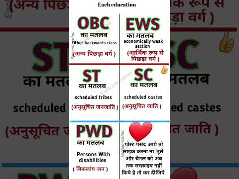 जातियों का फुल फॉर्म और उनका हिंदी अर्थ ( OBC,SC,ST,EWS,PWDetc.)# Full form of all castes