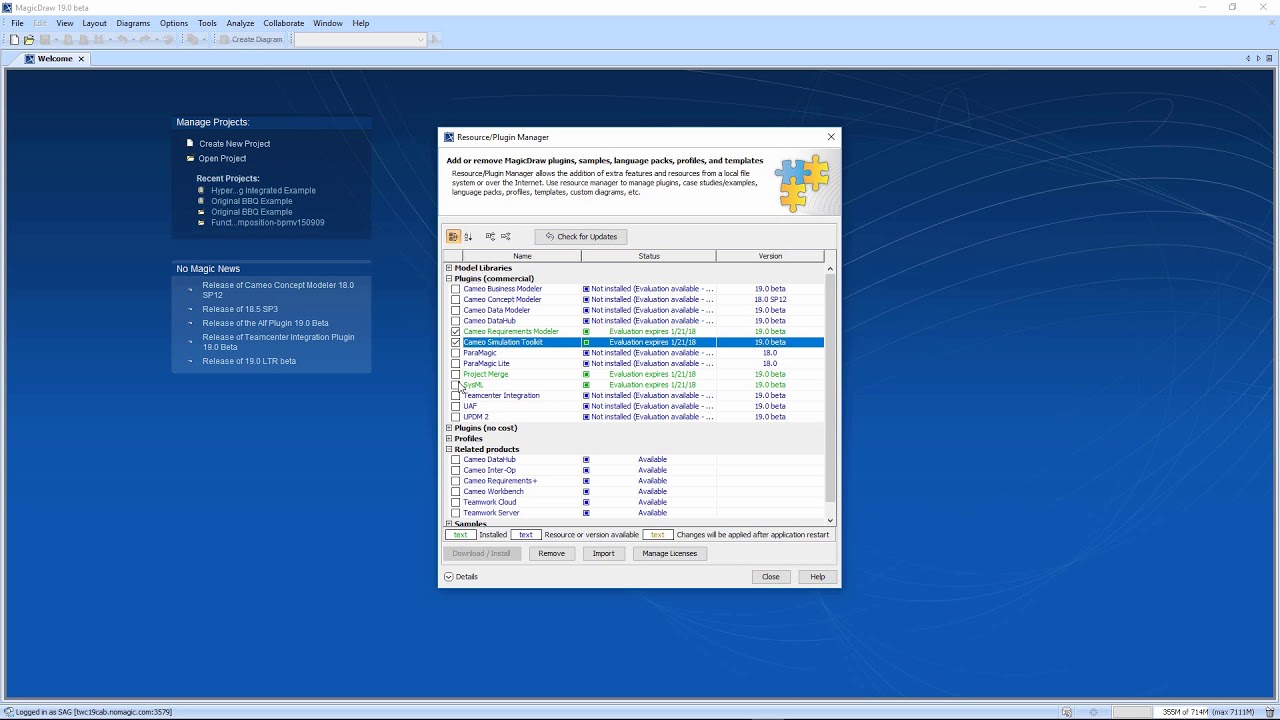 MagicDraw User Interface: Plugin Manager