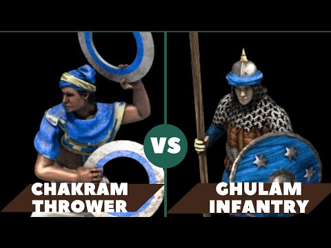 AOE2: 60 ELITE HINDUSTANI GHULAM INFANTRY VS 60 ELITE GURJARAN CHAKRAM THROWERS.