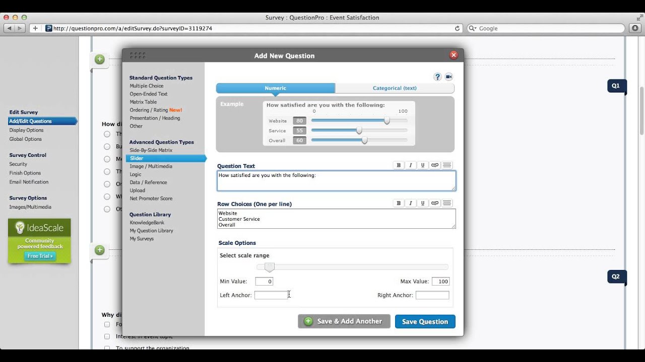 Using a Slider Scale as a Question Type