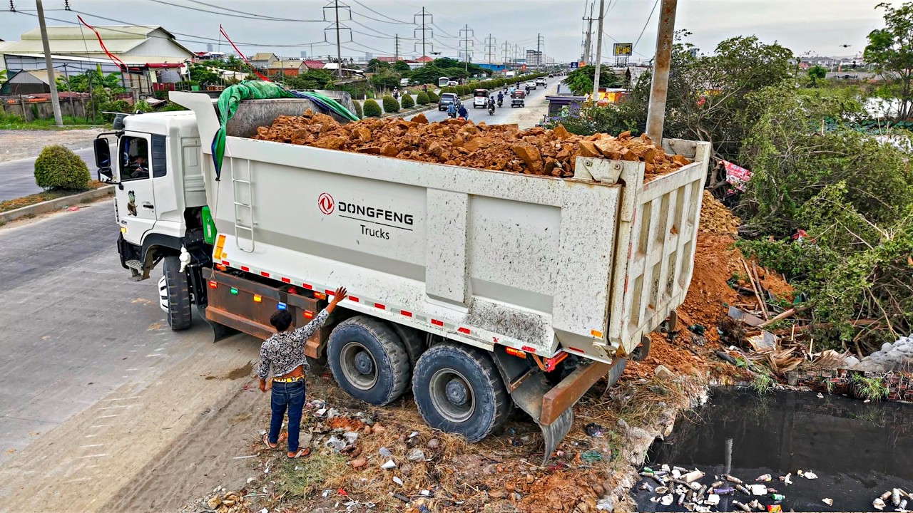 Amazing Starting New Project! Landfill By SHANTUI DH17-C3-Pro Dozer with Dump Truck Dumping Soil