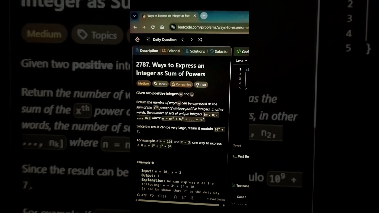 Leetcode 2787 Explained | Java, C++, Python Solutions | Daily Coding Challenge 🚀#shortsindia #coders