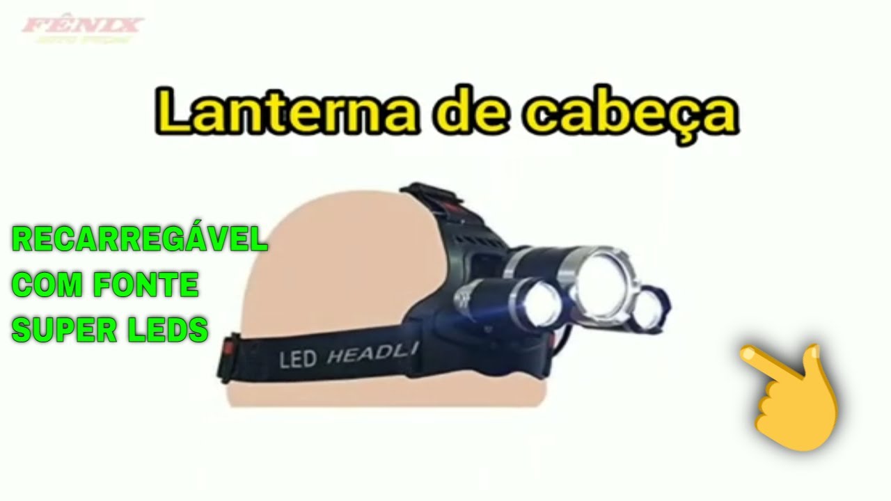 Lanterna de cabeça recarregável com 3 LEDs e foco ajustável Piscante