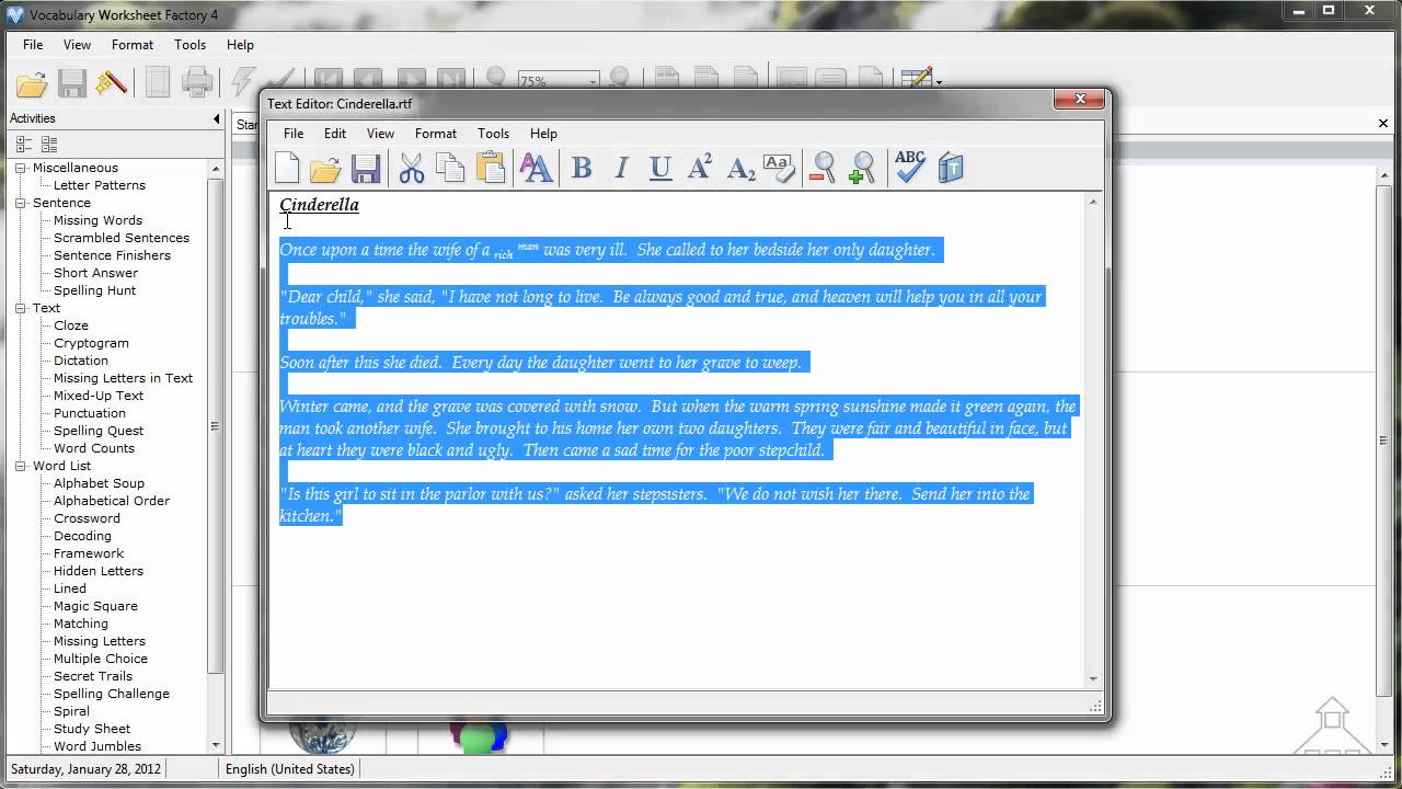 Vocabulary Worksheet Factory 4: Text Editor