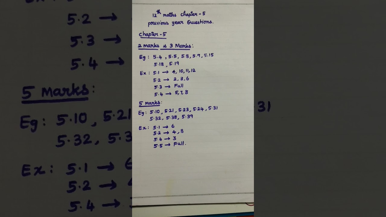 12th maths chapter 5 important previous year questions
