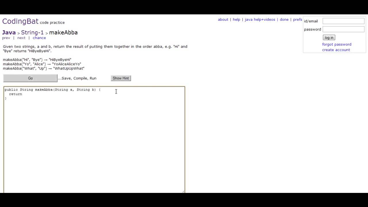 Coding Bat - Java String Tutorial MakeAbba