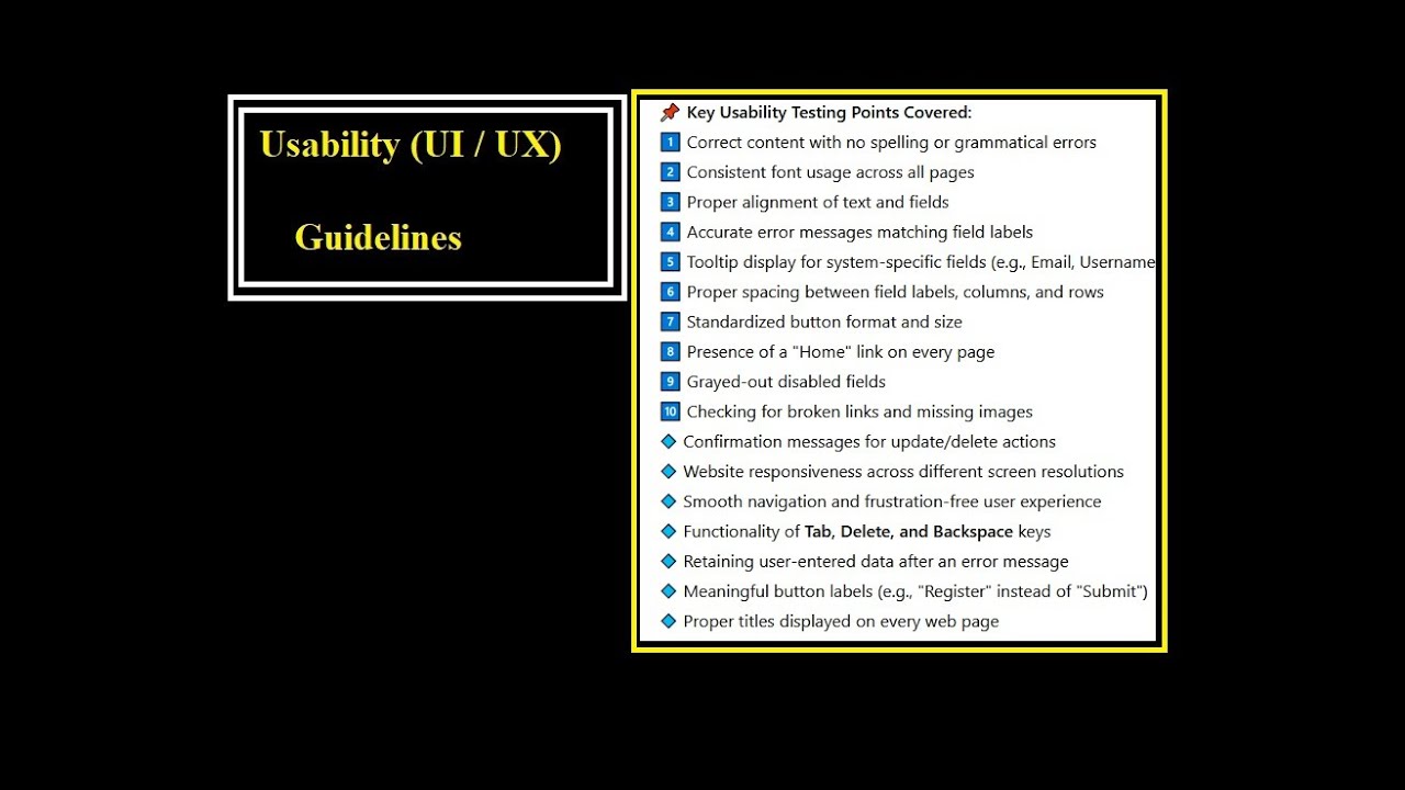 Important Usability (UI/UX) Testing Checklist for QA #sdet #interview #java #qa  @SDET-tech