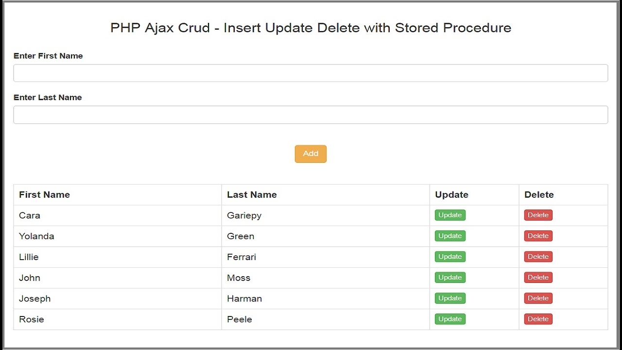PHP Ajax Crud - Insert Update Delete with Stored Procedure 2