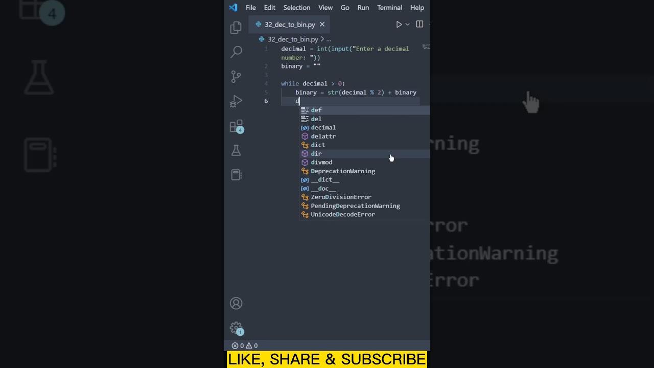 Decimal to Binary converter | Python tutorial #shorts #shortsvideo #binary #python #programming
