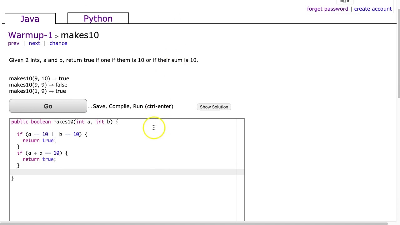 Codingbat - makes10 (Java)