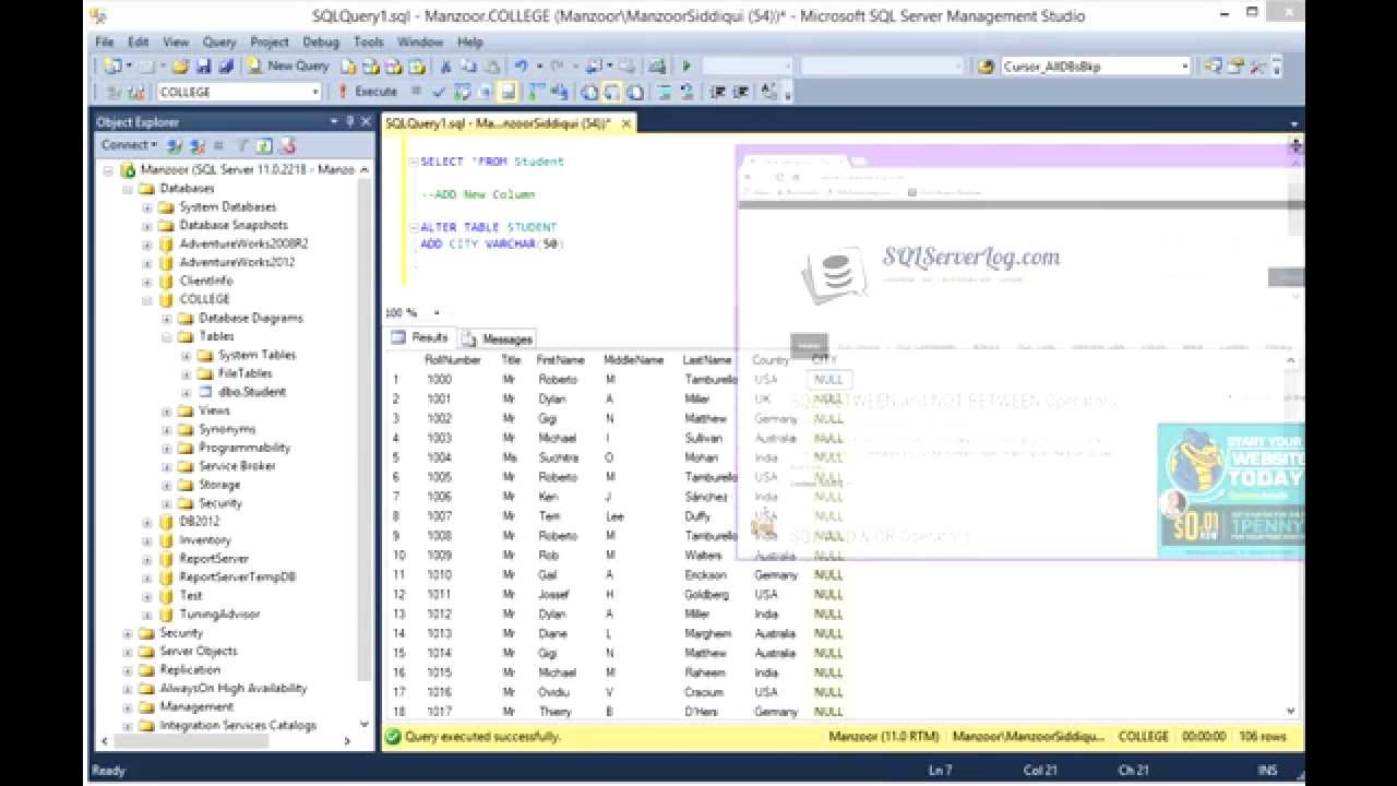 10 - SQL ADD NEW COLUMN - Learn SQL from www.SQLServerLog.com