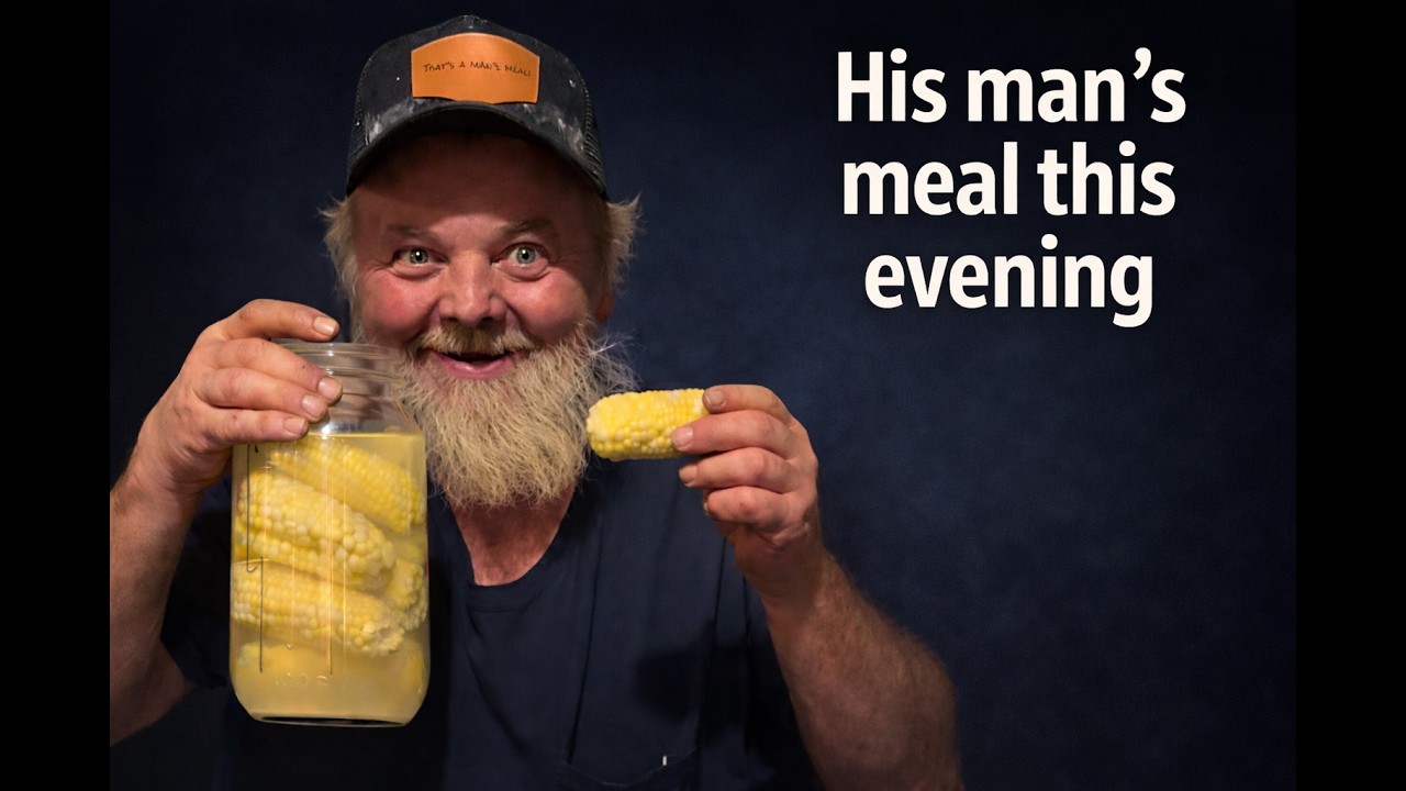 This man eating pickled corn and it almost bedtime