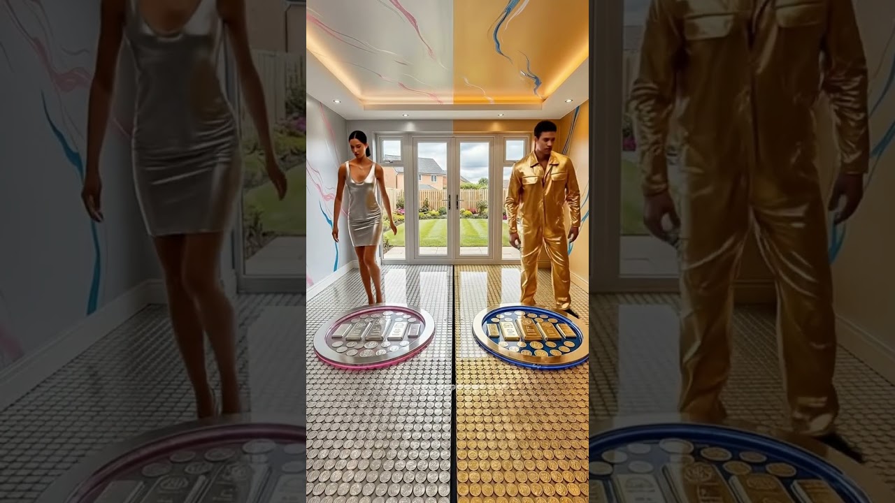 THIS DOUBLE LAYER COIN FLOOR TRANSFORMATION IS INSANE! 💛🤍😱 Gold & Silver Epoxy #diyhomeimprovement