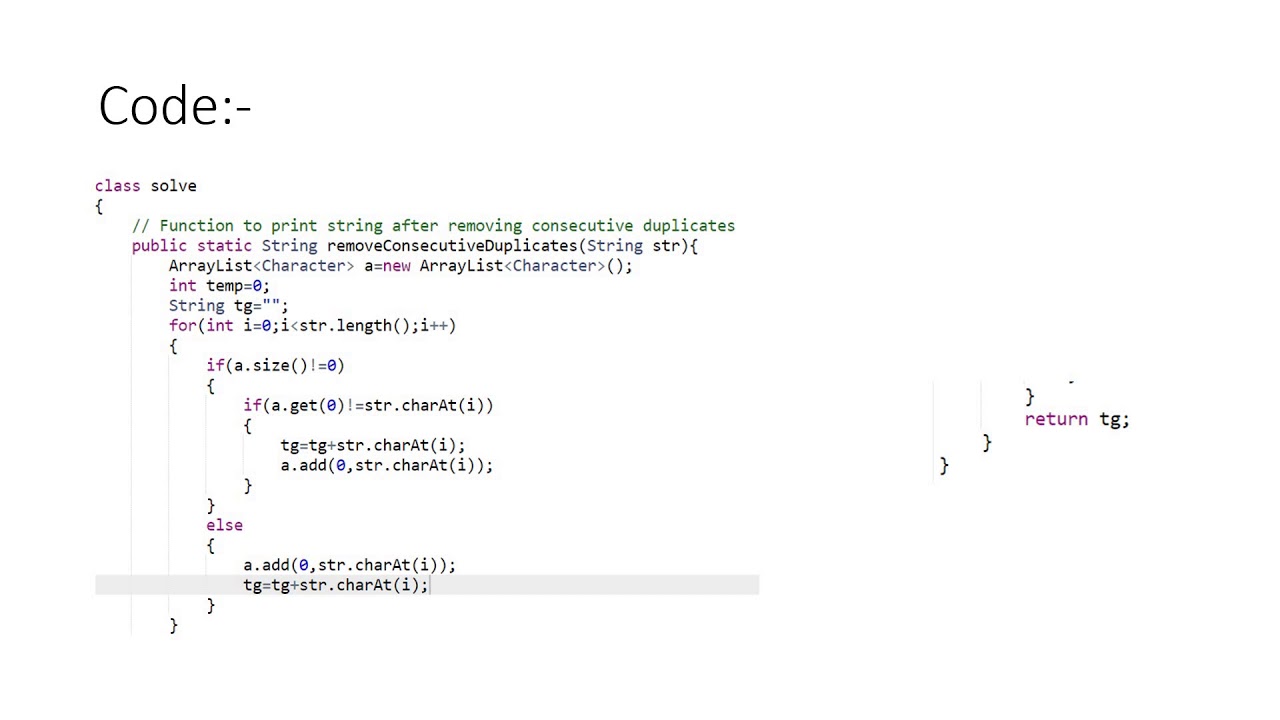 Removing consecutive duplicates using Stack| JAVA