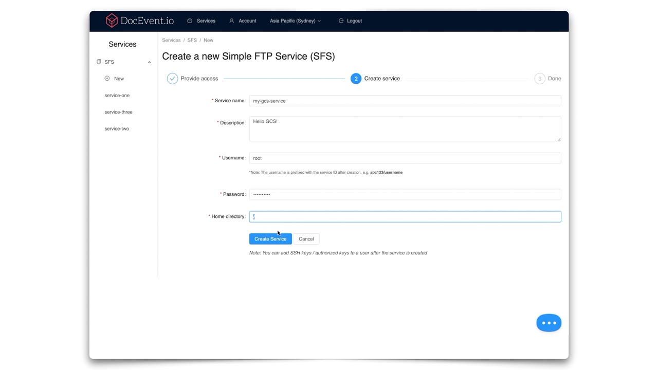 DocEvent.io | Simple FTP Service | GCS Example