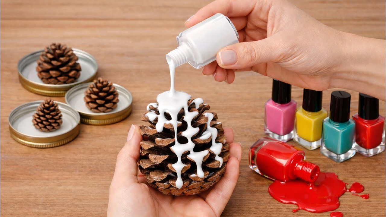 7 AMAZING IDEAS WITH NAIL POLISH, PINE CONES, AND JAR LIDS!